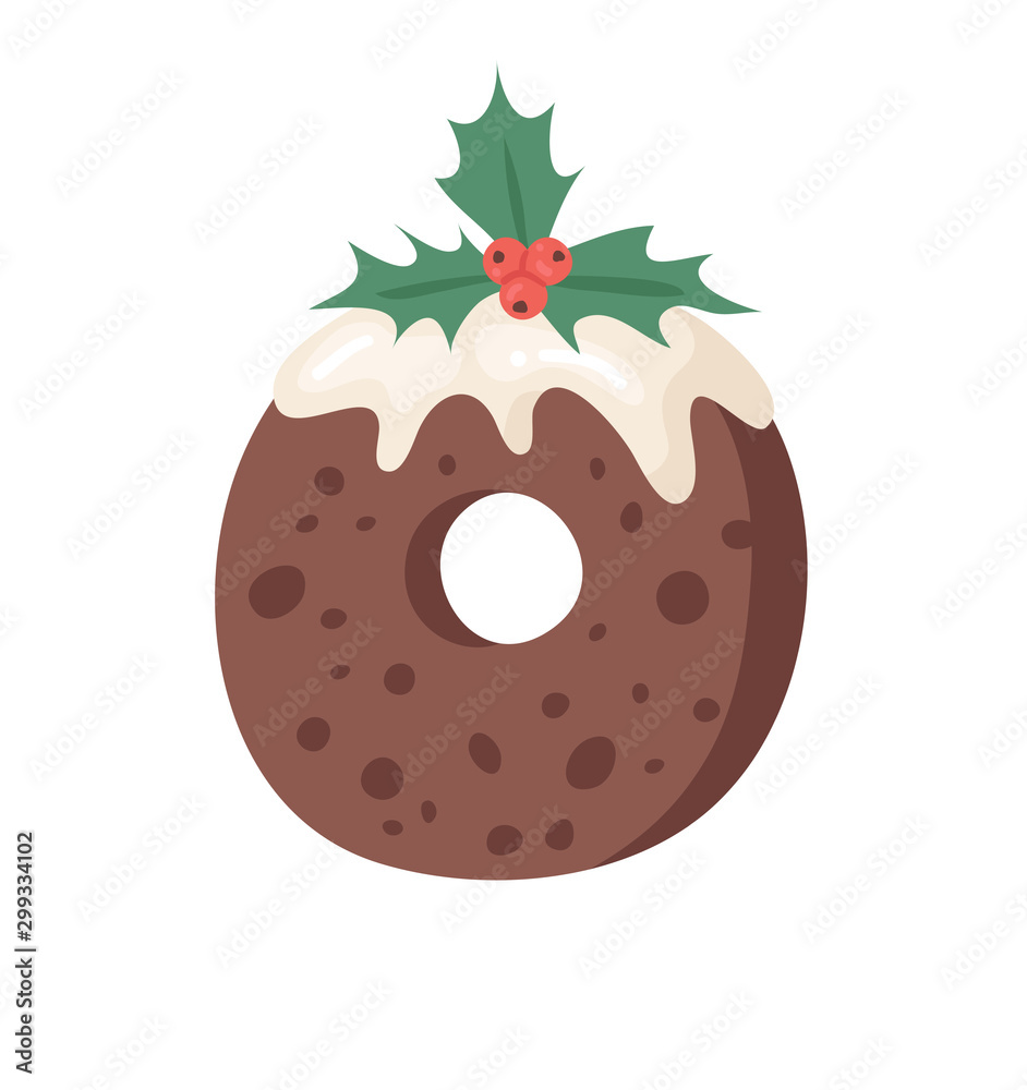 Cartoon vector illustration Christmas Pudding. Hand drawn font. Actual ...