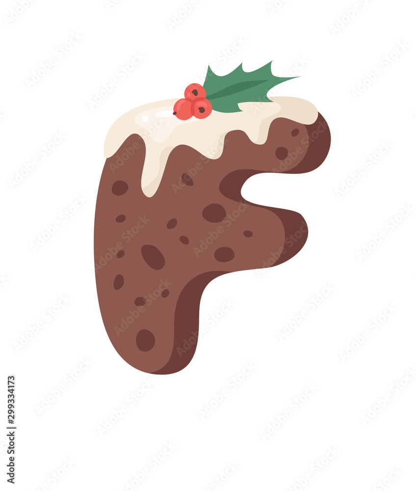 Cartoon vector illustration Christmas Pudding. Hand drawn font. Actual ...