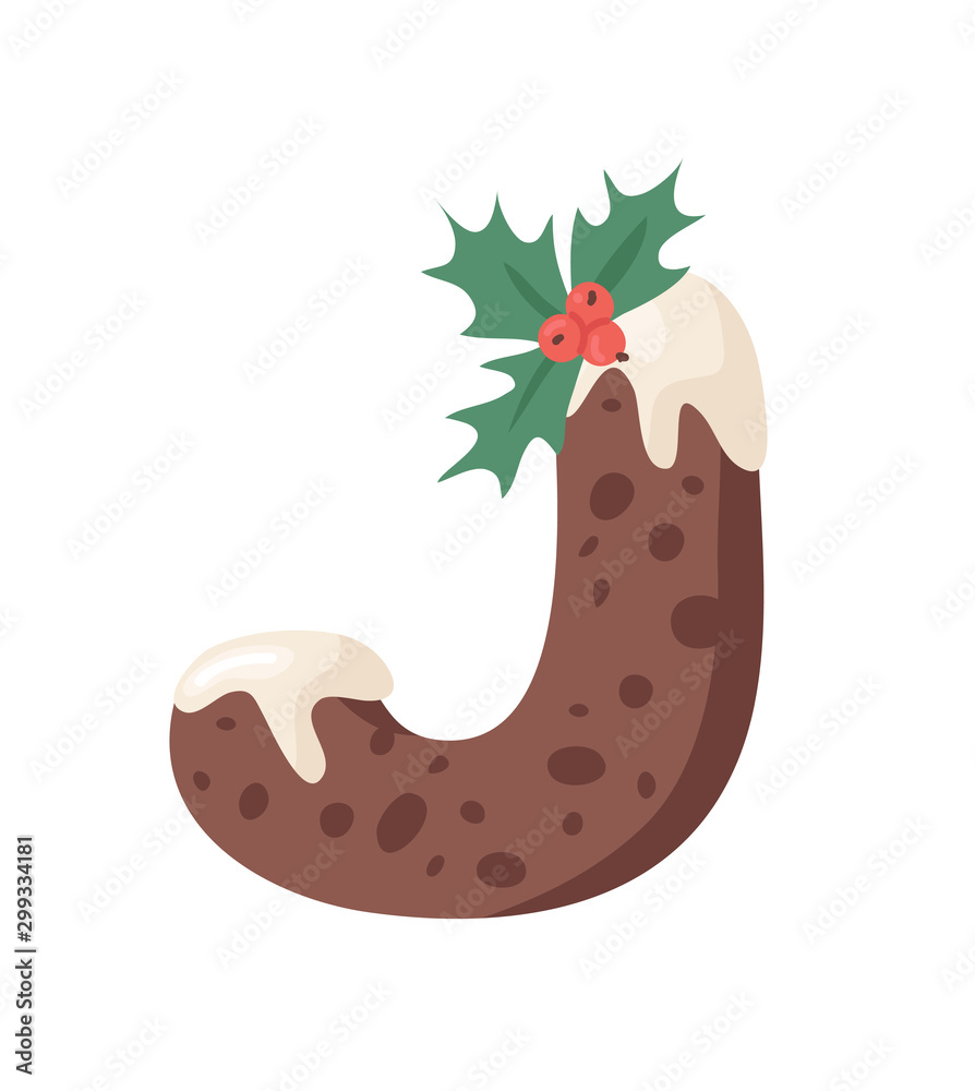 Cartoon vector illustration Christmas Pudding. Hand drawn font. Actual ...