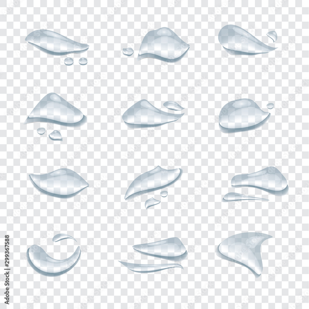 Different shape of water drops vector isolated on transparency ...