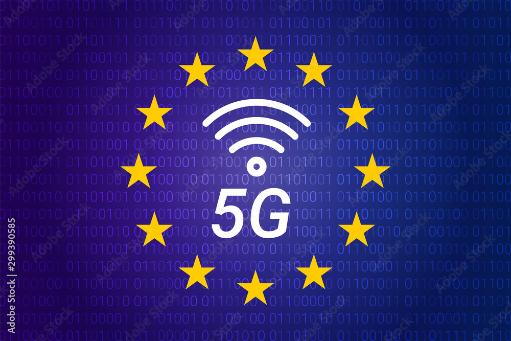 5G next generation wireless internet connection. Flag of the European ...