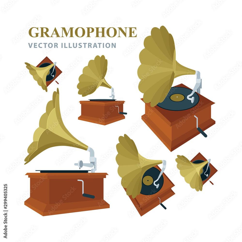 Gramophone. Realistic vintage gramophone and vinyl records ...