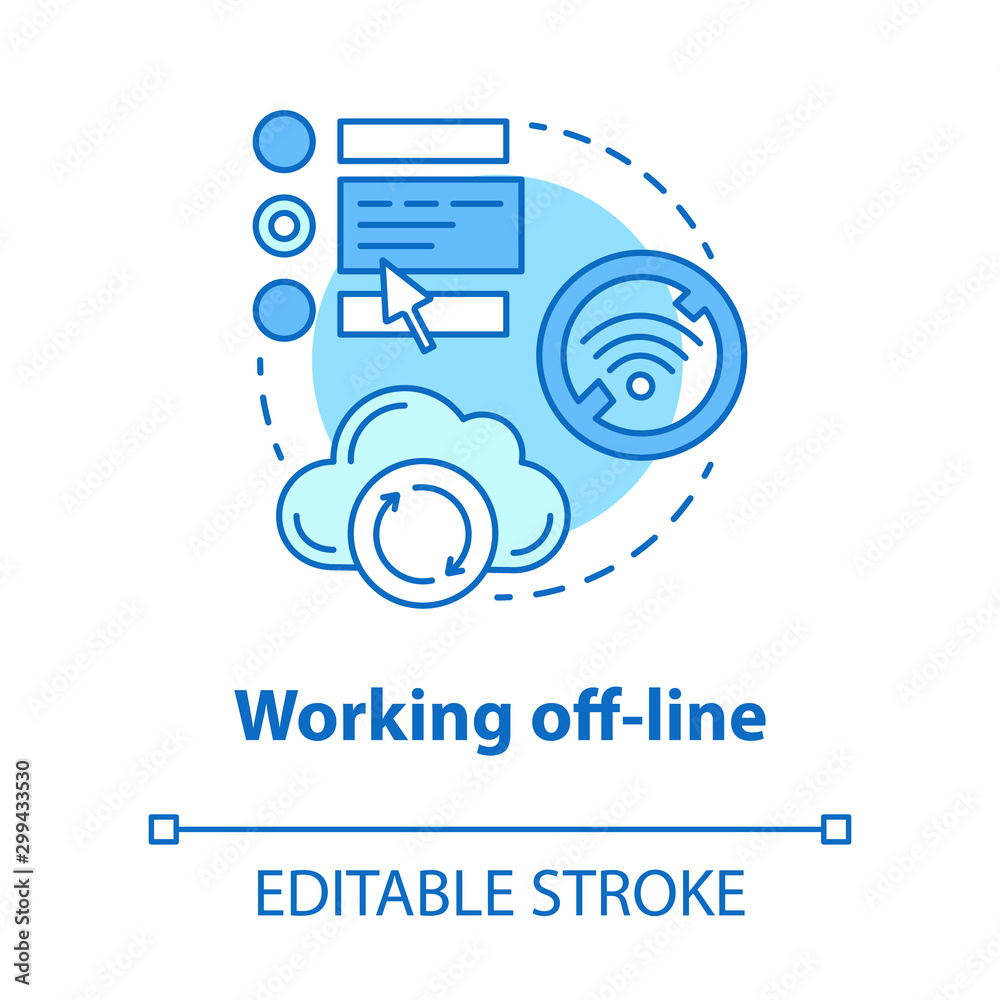 Working off-line concept icon. Software development tools idea thin line illustration. Failed ...