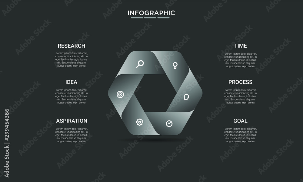 Vector de Stock hexagon black Infographic stack chart design with icons ...