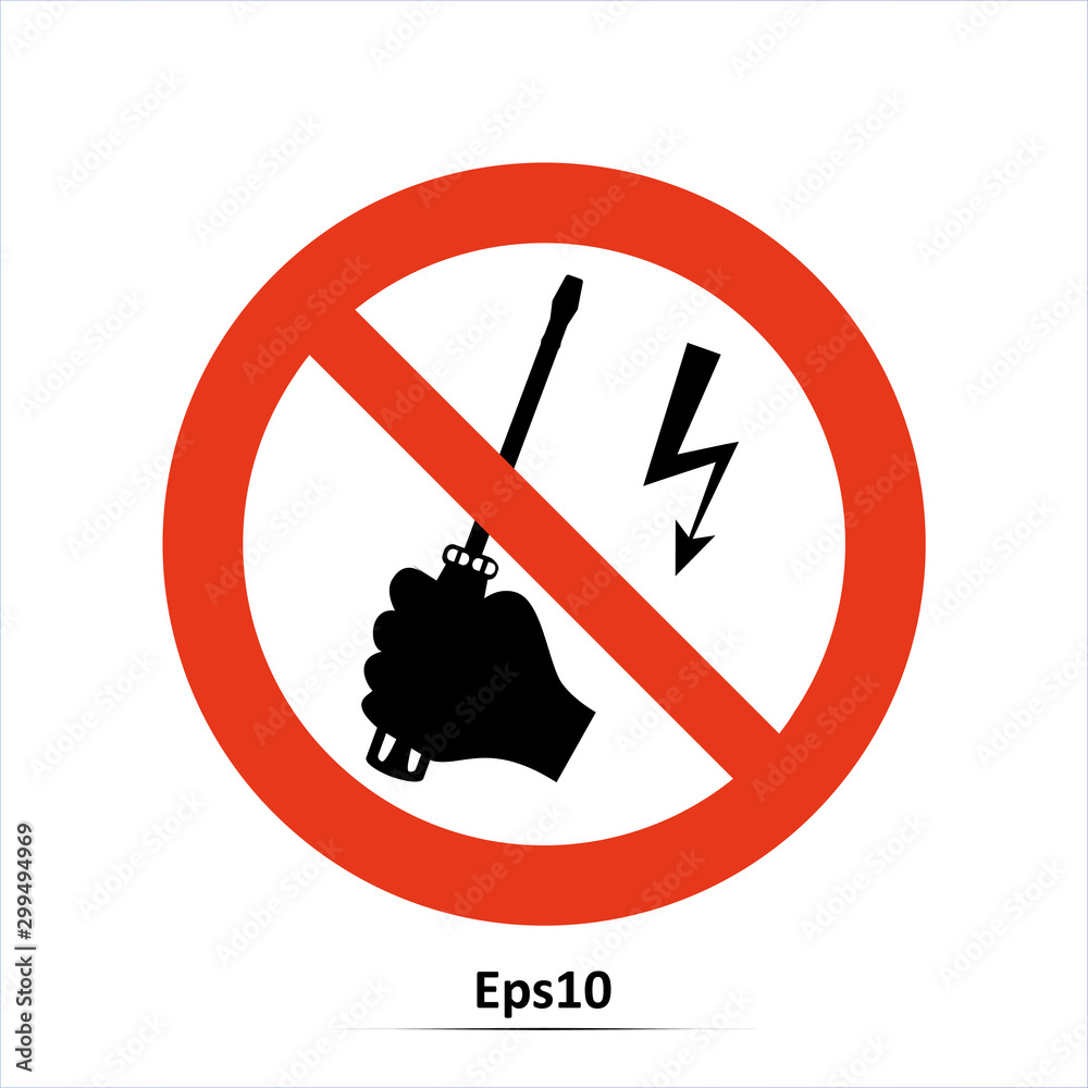 High voltage sign. Vector Illustration. Red prohibition sign. Stop ...