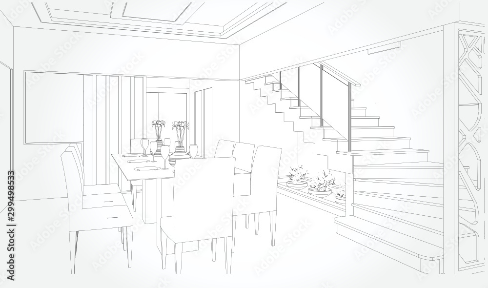 Linear sketch of an interior. Sketch Line room . Vector illustration ...
