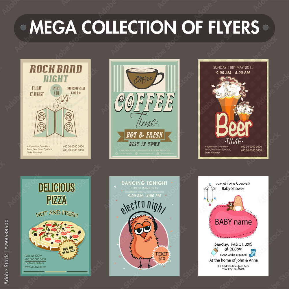 Mega collection of different flyers. Stock Vector | Adobe Stock