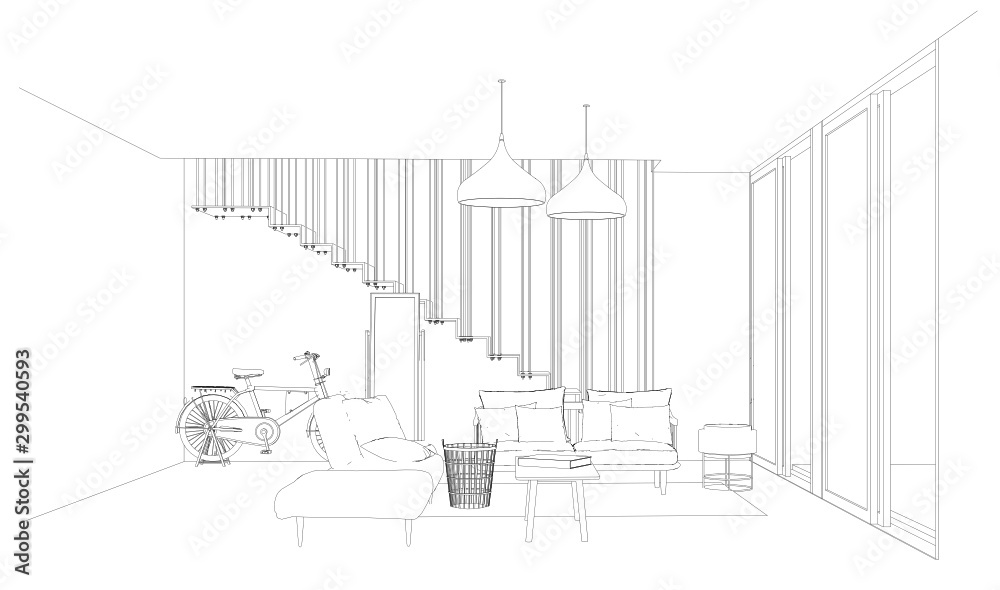 Linear sketch of an interior. Sketch Line living room . Vector ...