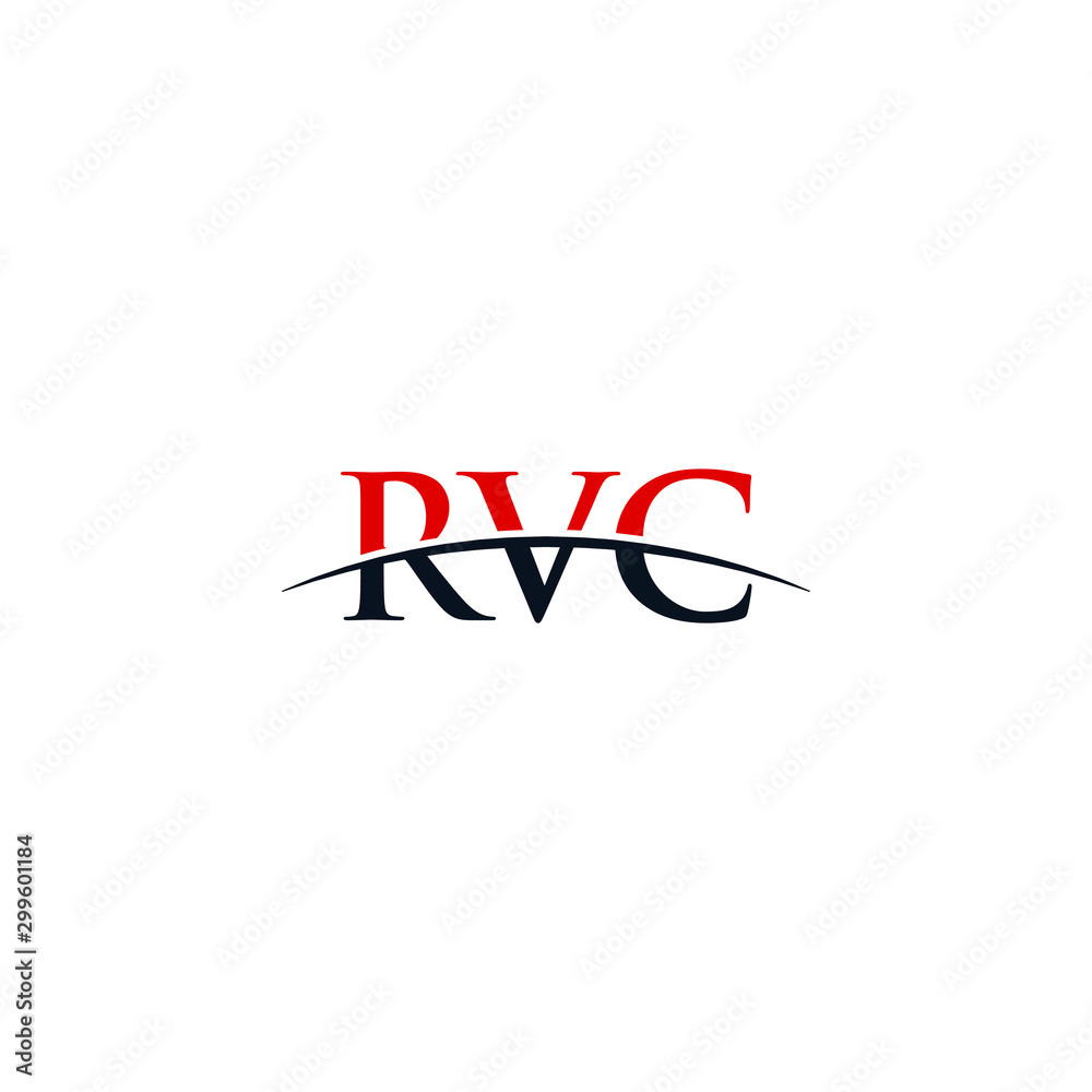Initial letter RVC, overlapping movement swoosh horizon logo company ...
