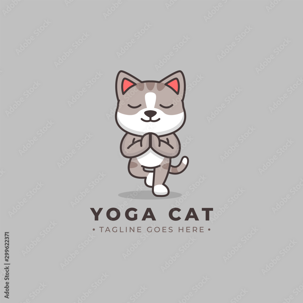 Cute Cat on yoga pose, vector logo illustration Stock Vector | Adobe Stock