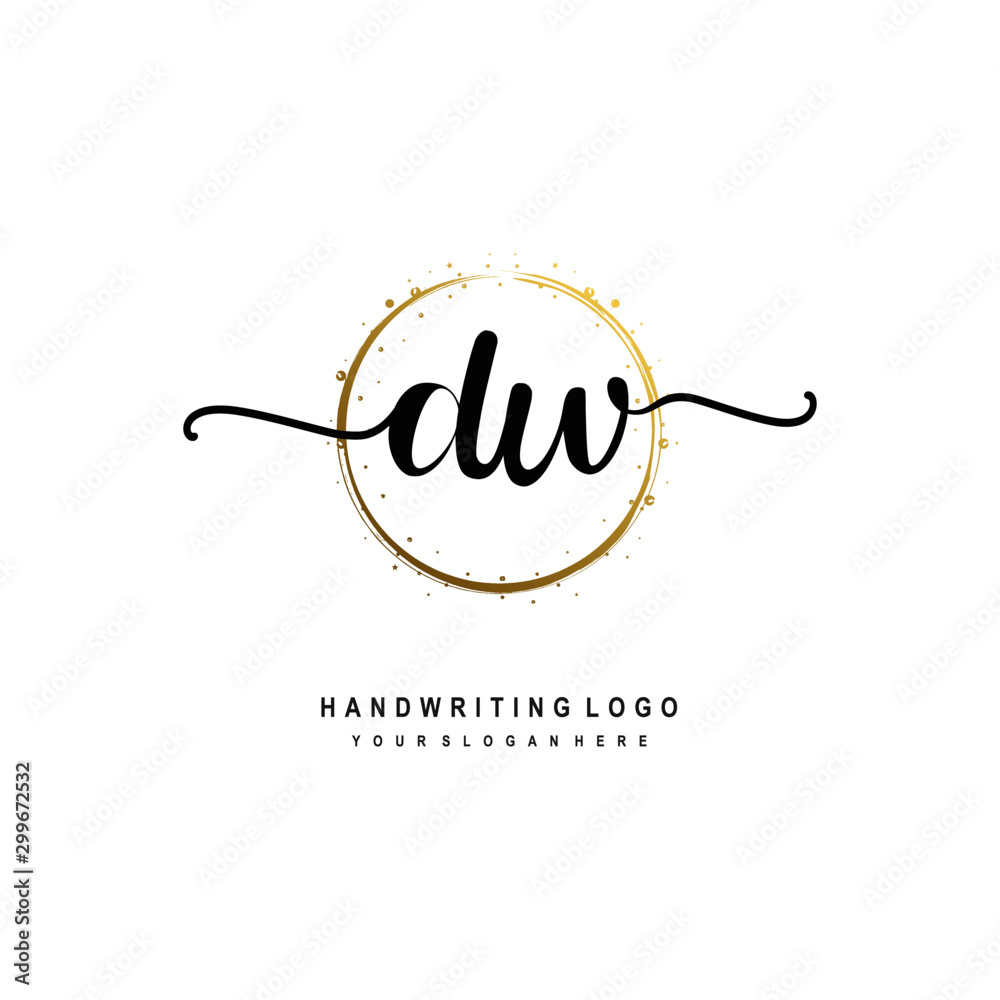 Initials letter DW vector handwriting logo template. with a circle ...