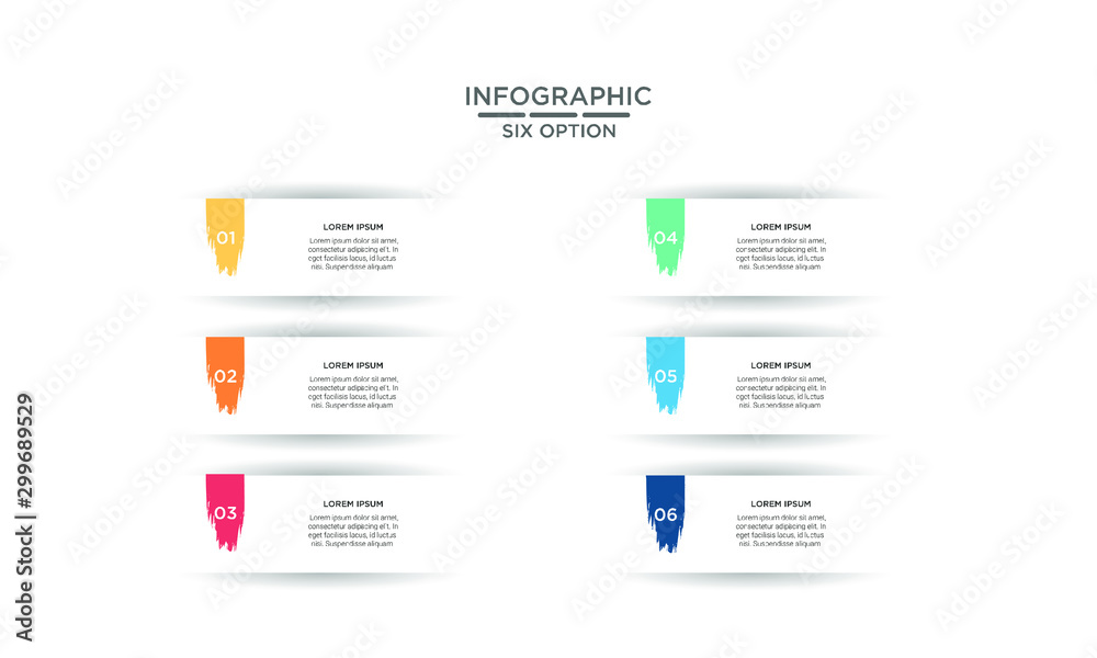Six 6 Options brush stroke infographic step chart workflow element Plan Slide Template Stock ...