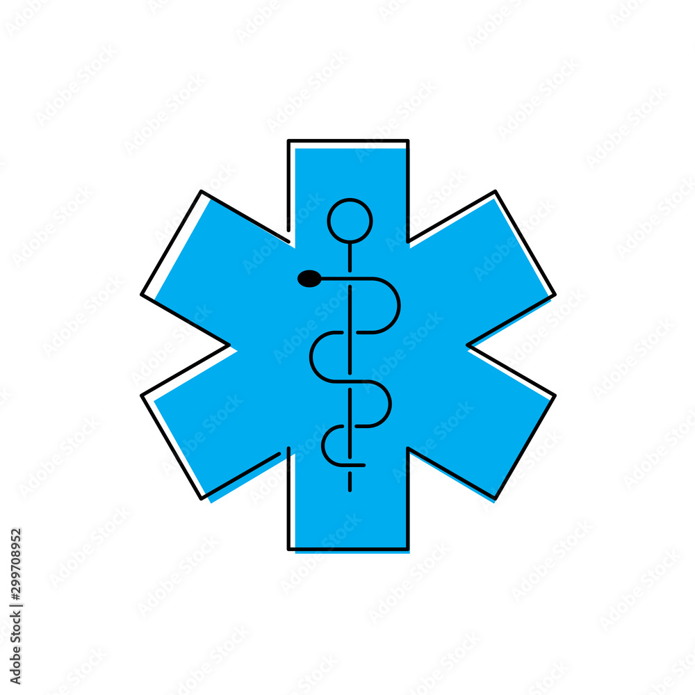 Logotipo lineal símbolo medicina con caduceo en color azul 素材庫向量圖 ...