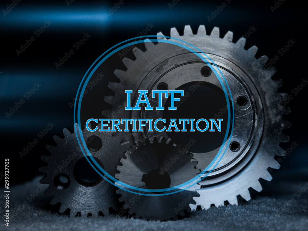 Ilustración de Stock IATF Certification Logo in blau mit Industrie ...