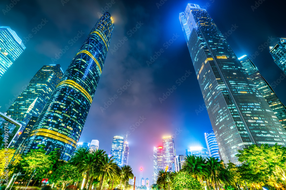 Night view of modern buildings in Guangzhou City Square.. Stock Photo ...