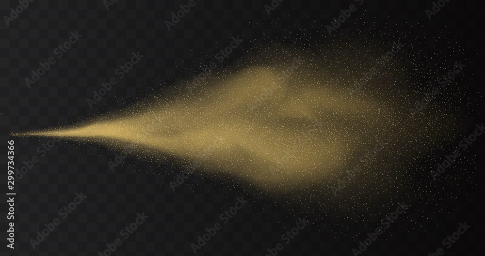 Gold spray paint with glitter particles isolated on transparent ...