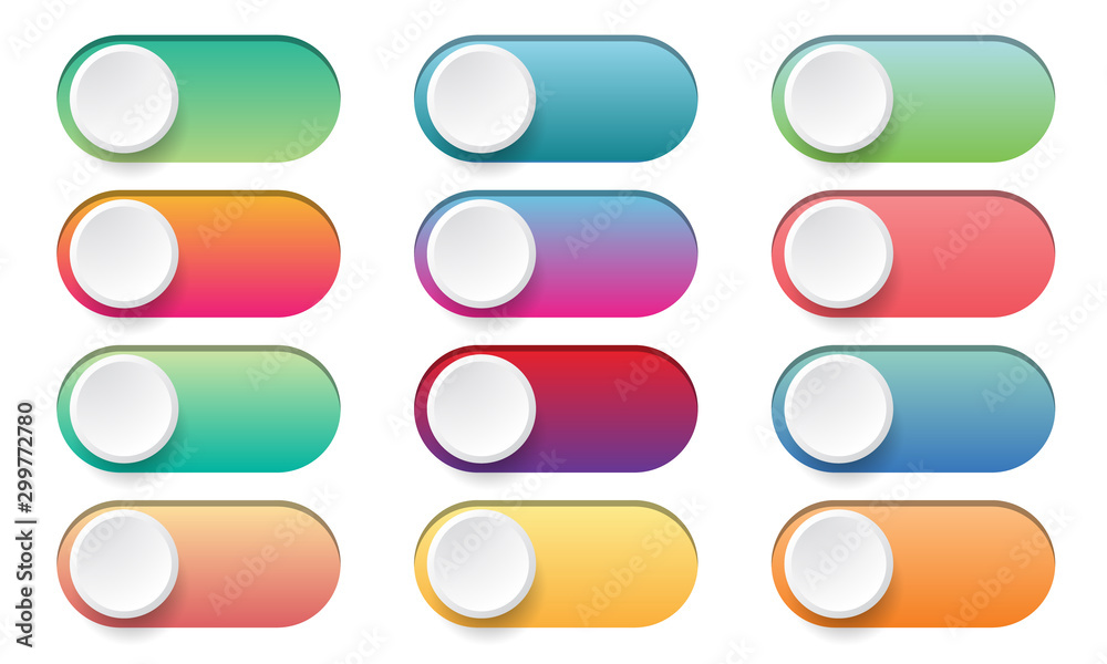 Buttons toggle switch off / on. Web icon set of gradient color sliders ...