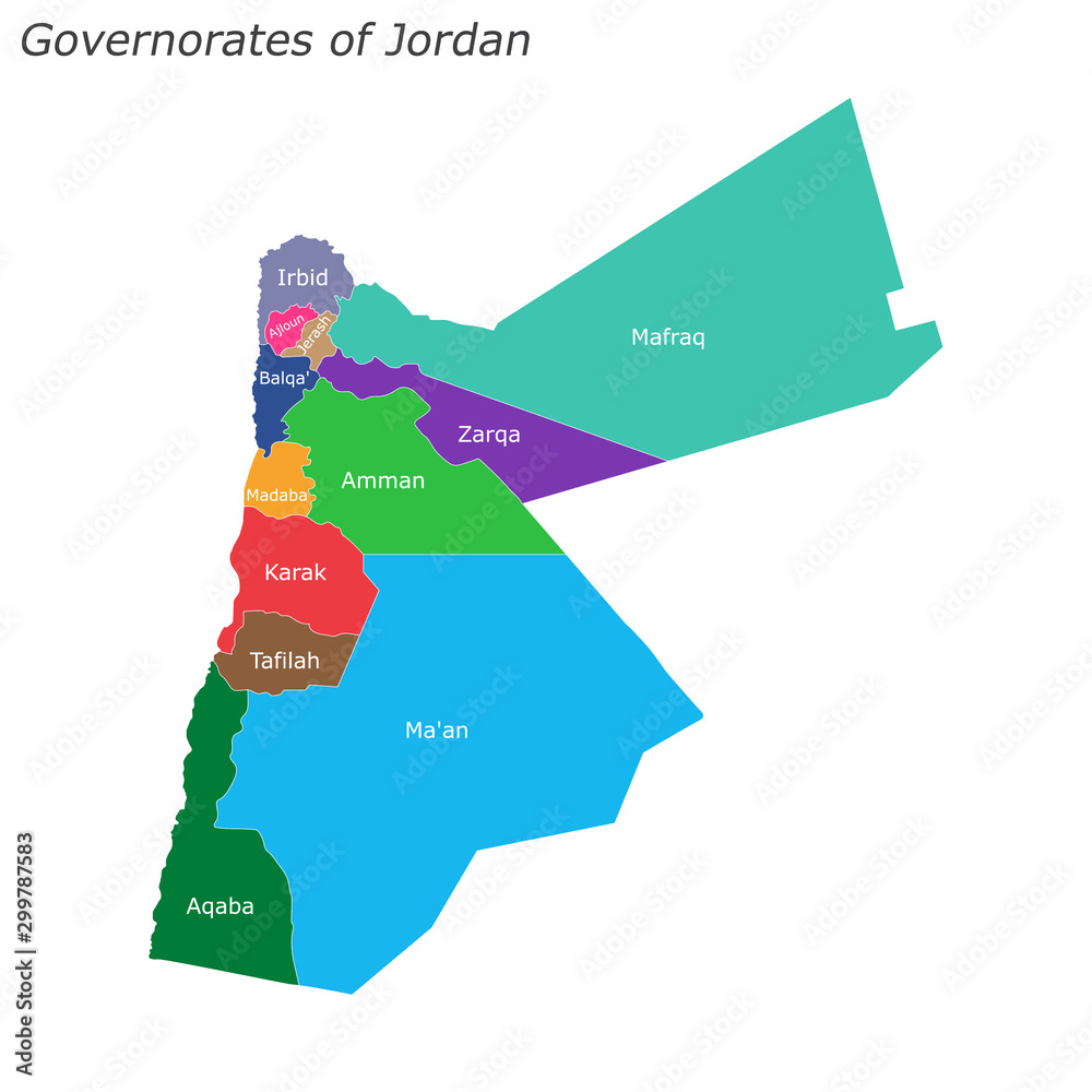Jordan map with governorates. Political map. Vector illustration Stock ...