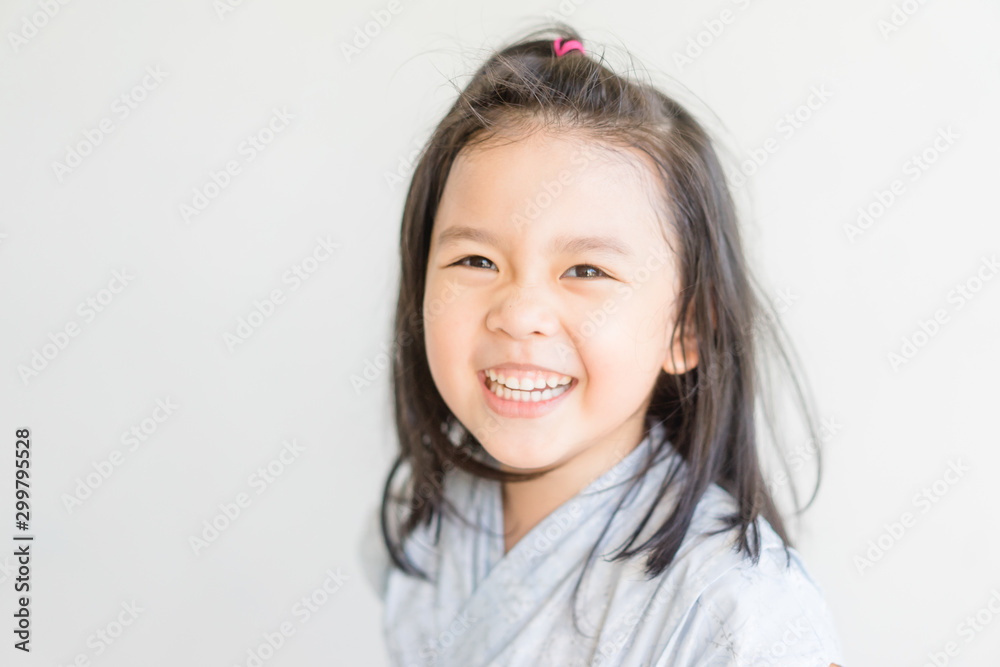 Little Asian child girl in japanese tradition dress ready for onsen in ...