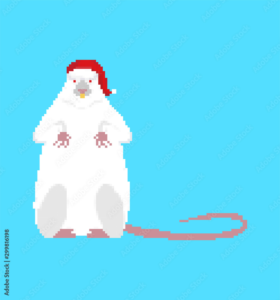 Santa Mouse pixel art. 8 bit Rat in red cap. Christmas and New Year ...