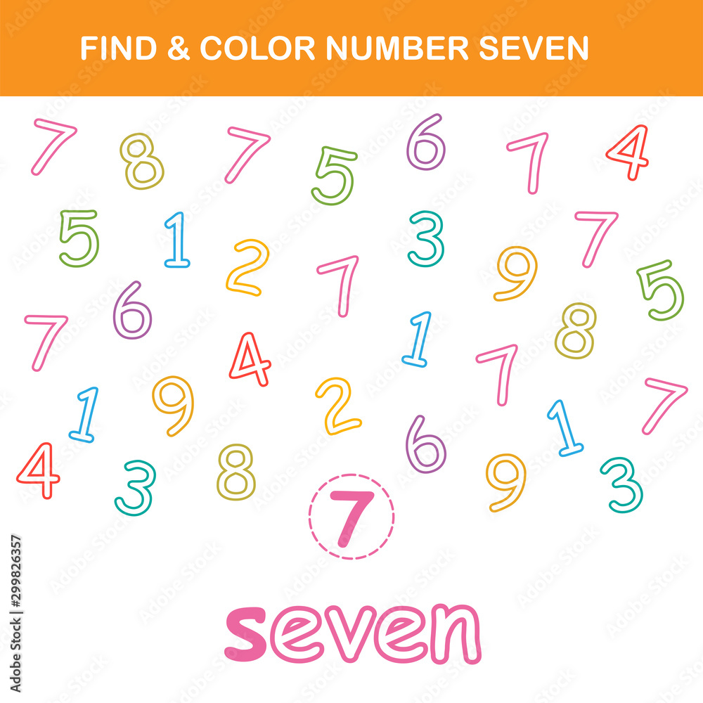 Find & color number 7 worksheet. Easy worksheet, for children in ...