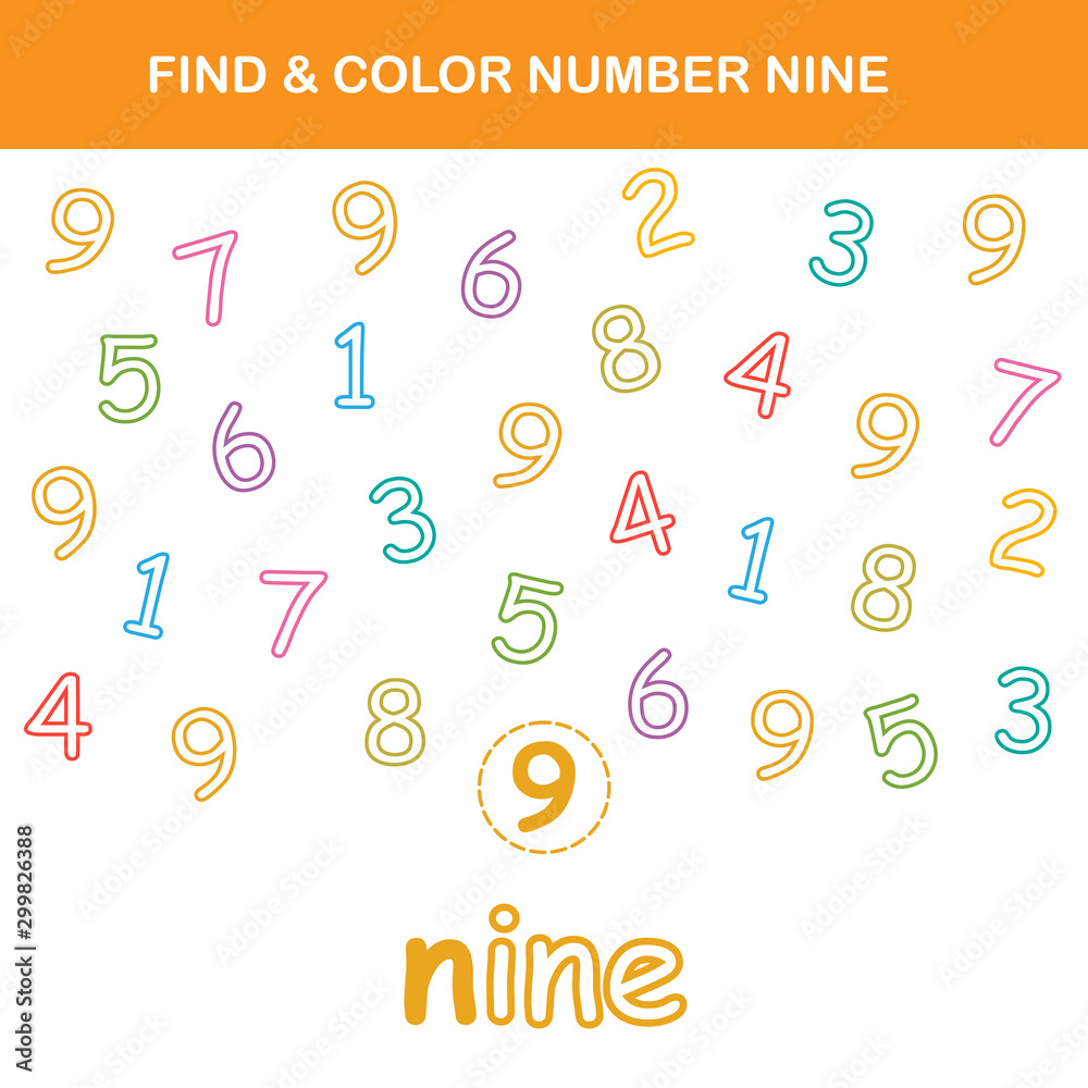 Find & color number 9 worksheet. Easy worksheet, for children in ...