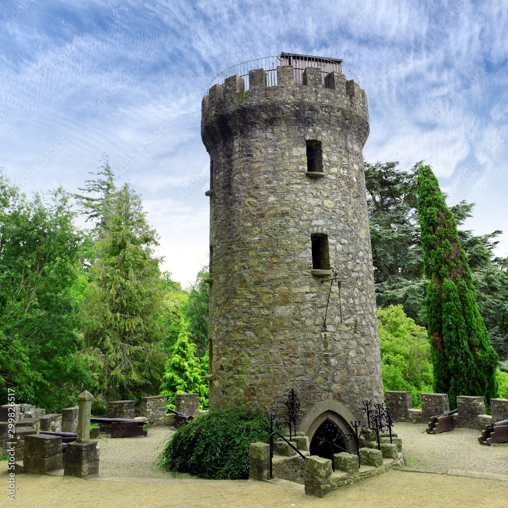 pepperpot guard tower inside of the Powerscourt forest garden in ...