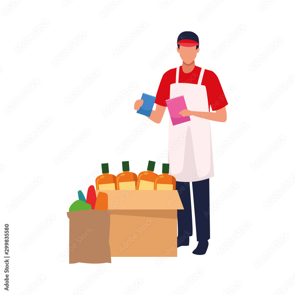 avatar supermarket worker with groceries box icon Stock Vector | Adobe ...