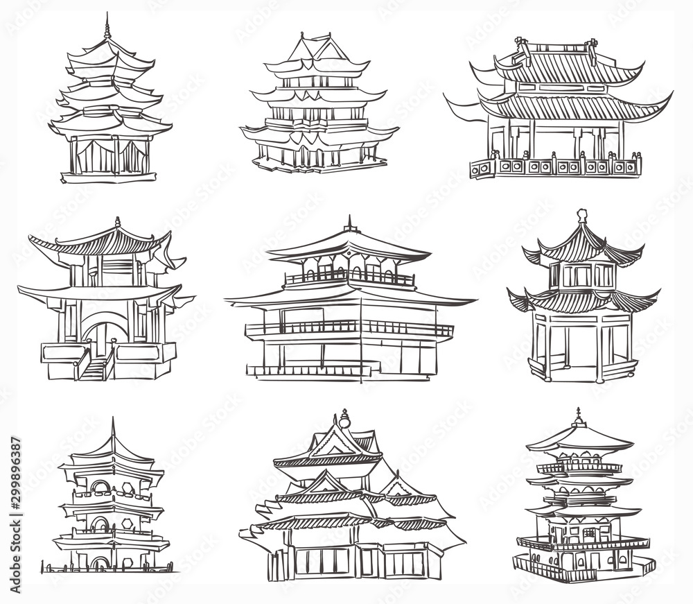 vector sketch of chinese pagoda Stock Vector | Adobe Stock