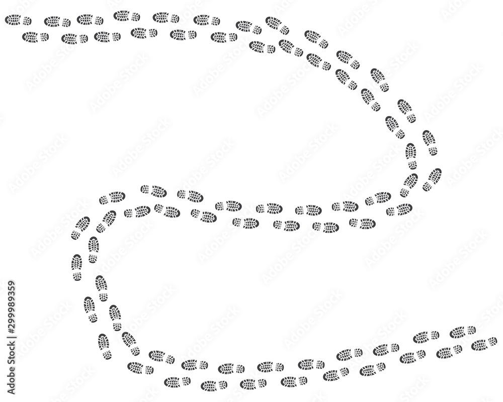 Step footprints paths silhouette walking isolated on white background ...