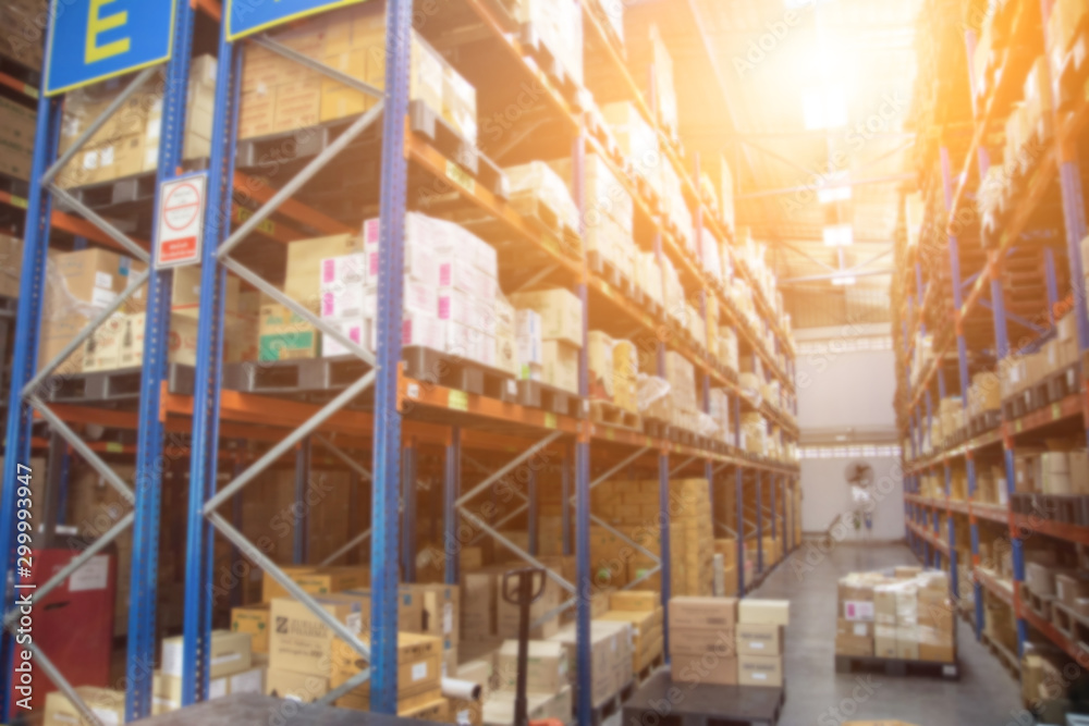 Blur Warehouse inventory product stock for logistic background, Long ...