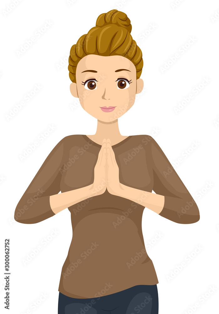 Teen Girl Namaste Illustration Stock Vector | Adobe Stock