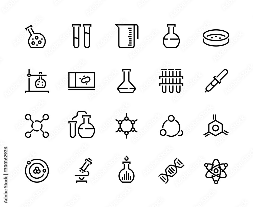 Laboratory line icons. Chemical and medical science experiment ...