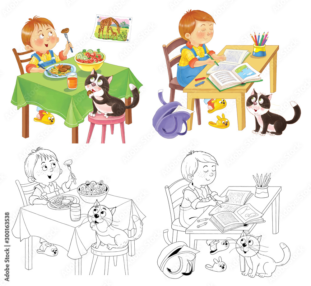 Cute little boy's day. Schedule. Coloring book. Coloring page ...