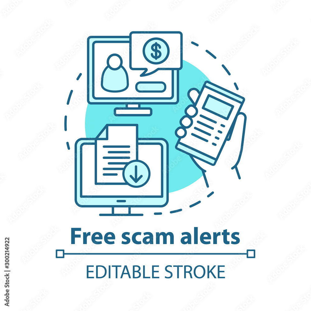 Vector de Stock Free scam alerts concept icon. Information about ...