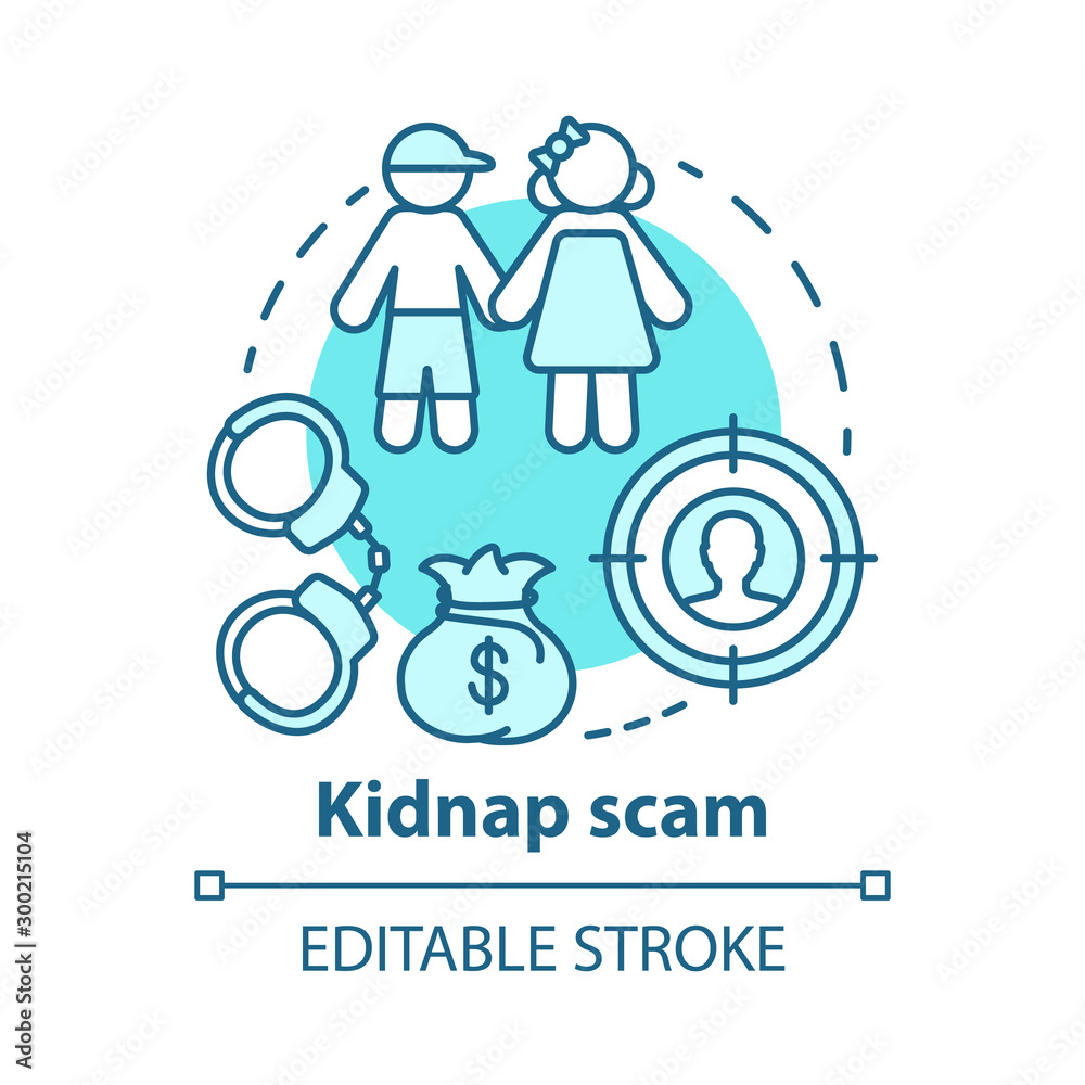 Kidnap scam concept icon. Children abduction. Demanding ransom. Money ...