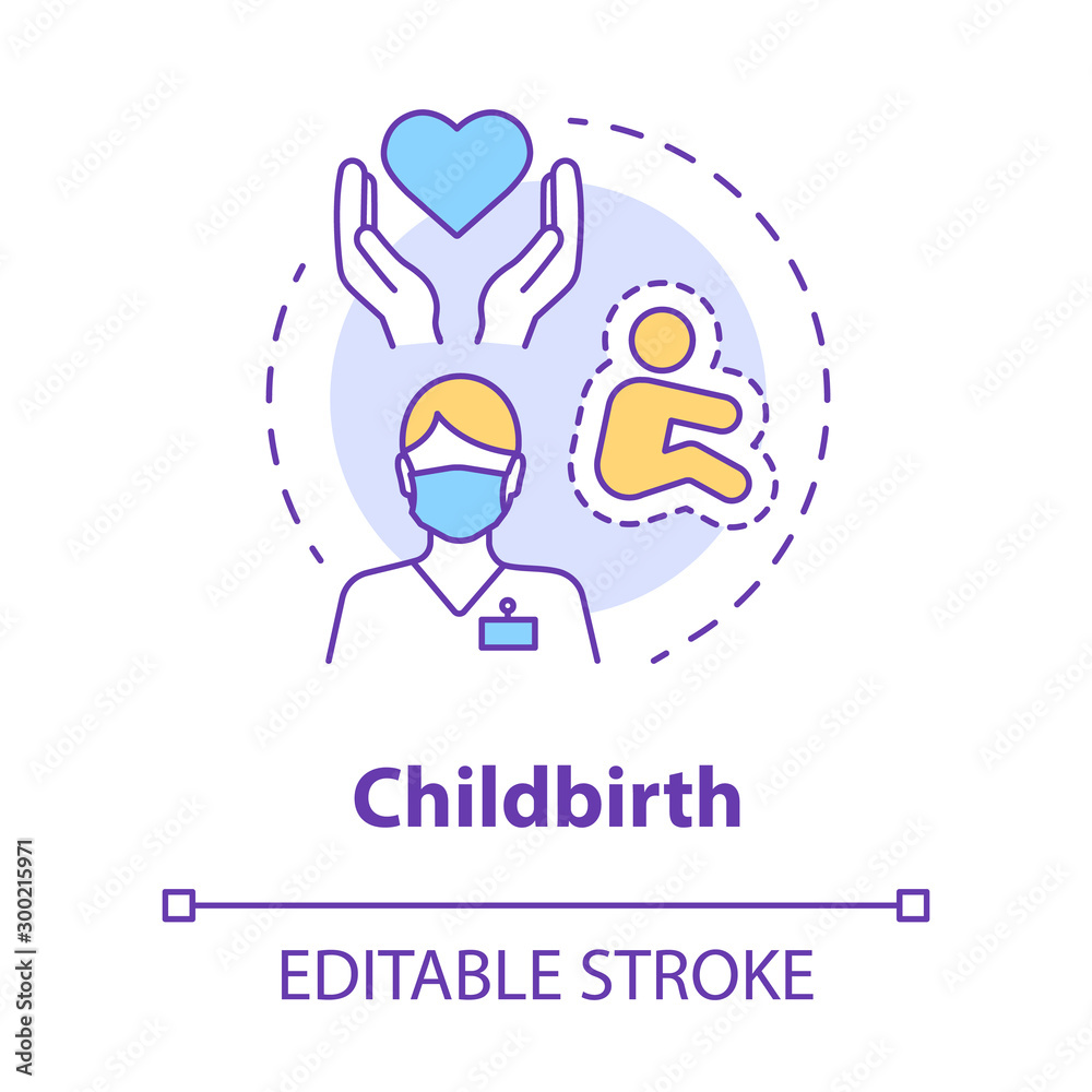 Childbirth concept icon. Obstetrician idea thin line illustration ...