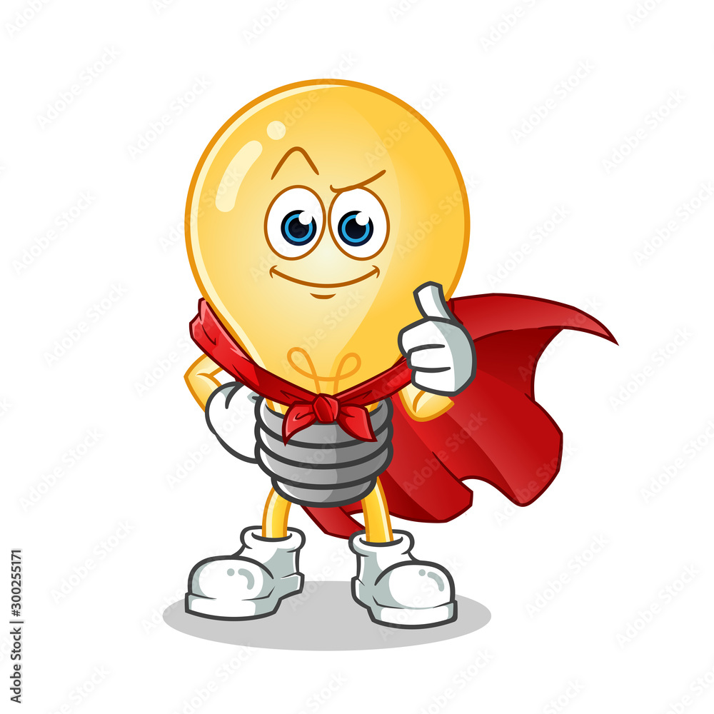 light bulb super hero mascot vector cartoon illustration Stock Vector ...