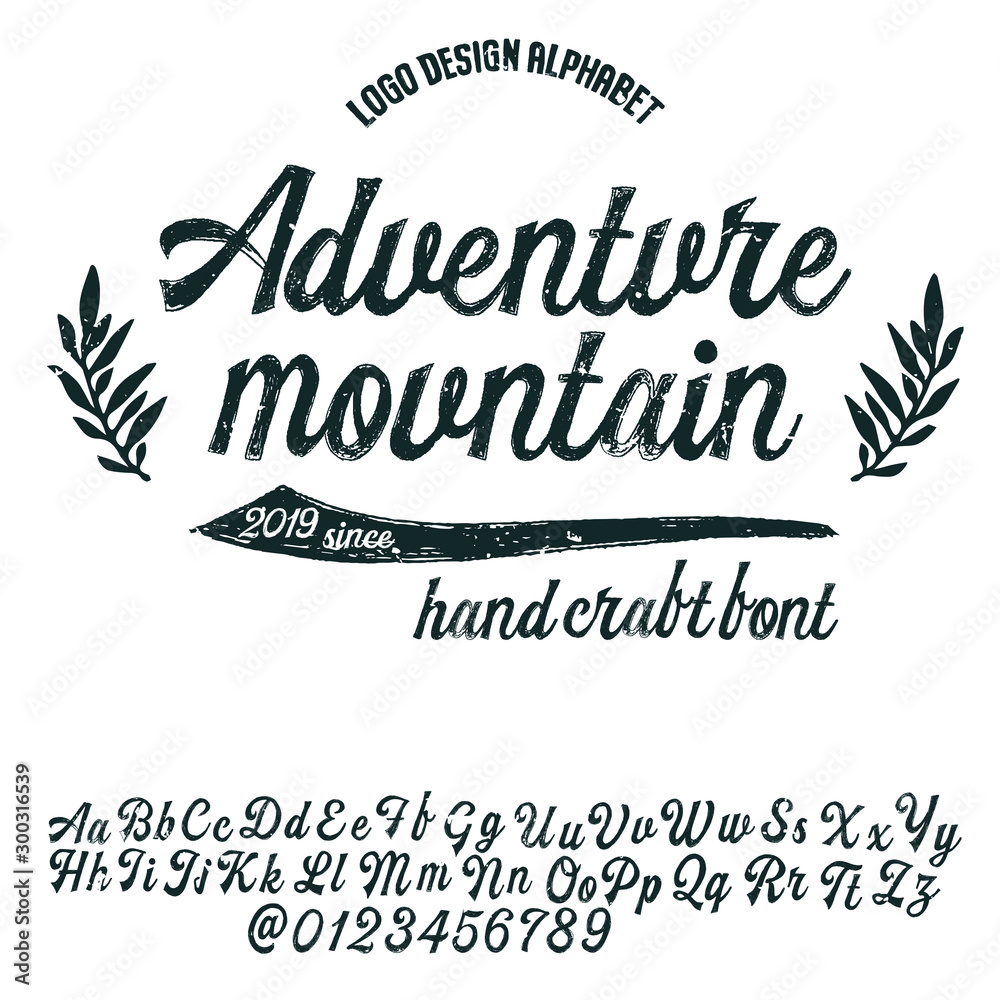 "Adventure Mountain" hand drawn calligraphy display typeface on light ...