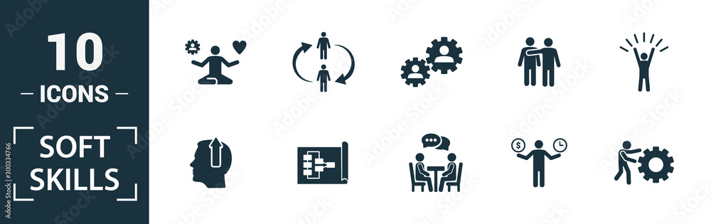 Soft Skills icon set. Include creative elements team spirit ...
