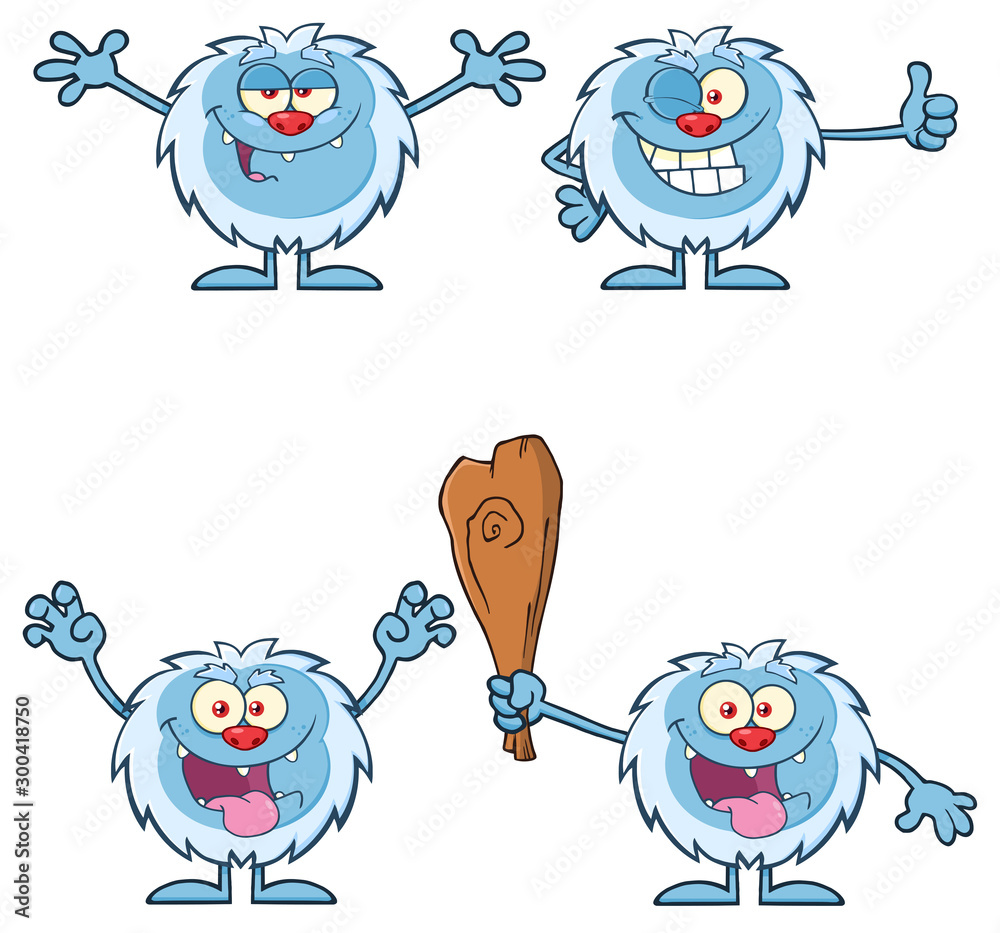 Cute Yeti Cartoon Mascot Character Set 4. Vector Collection Isolated On ...