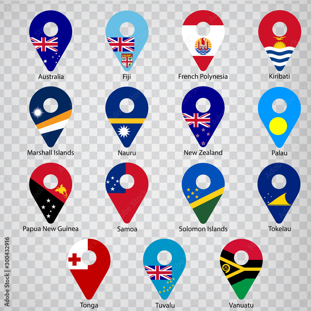 Fifteen Flags of Australia and Oceania countries - alphabetical order ...