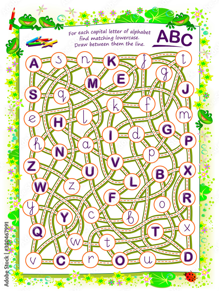 Logic puzzle game for kids. For each capital letter of alphabet find ...