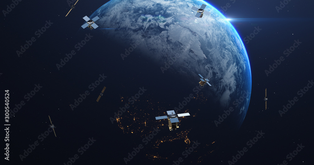 Stock-Illustration „Satellites Flying Around Orbiting Planet Earth ...