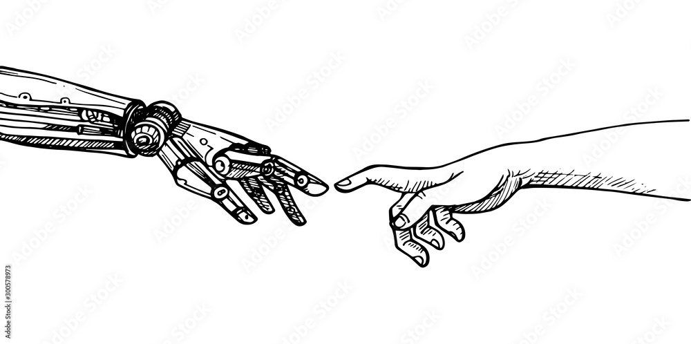 Human hand touching a robot's hand,Robotic And Human Arms Concept ...