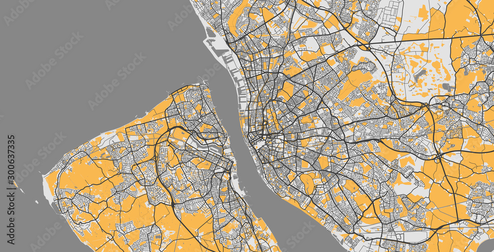 Detailed map of Liverpool and Merseyside, UK Stock Vector | Adobe Stock