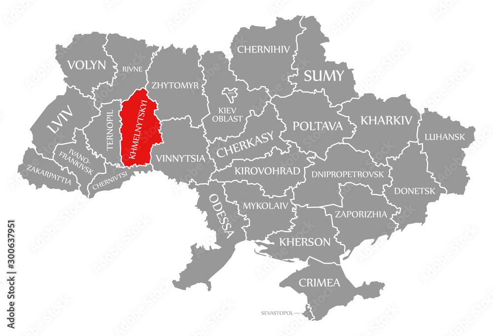 Khmelnytskyi red highlighted in map of the Ukraine Stock Illustration ...