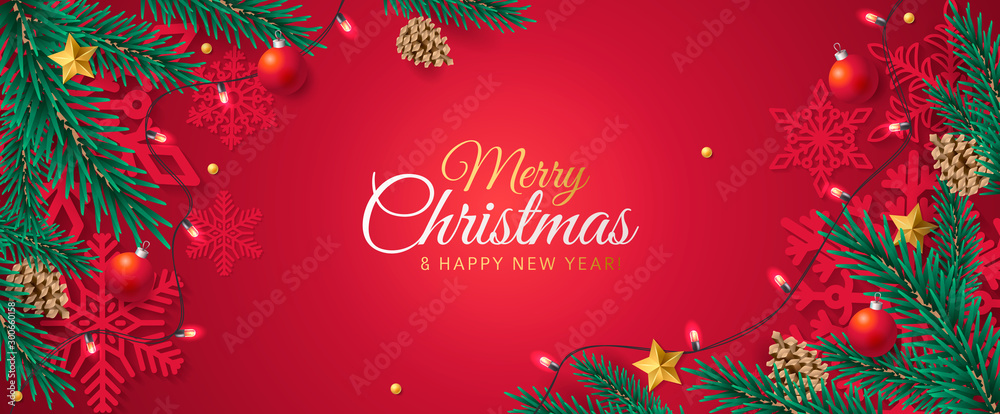 Merry Christmas horizontal background. Vector illustration with ...