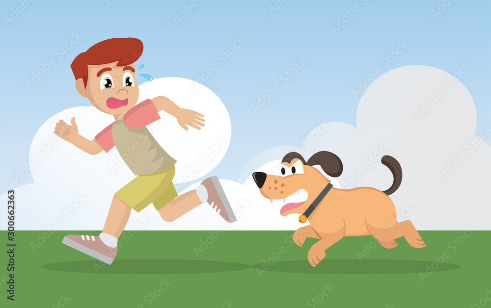 Cartoon character, Boy running away from angry dog. Stock Vector ...