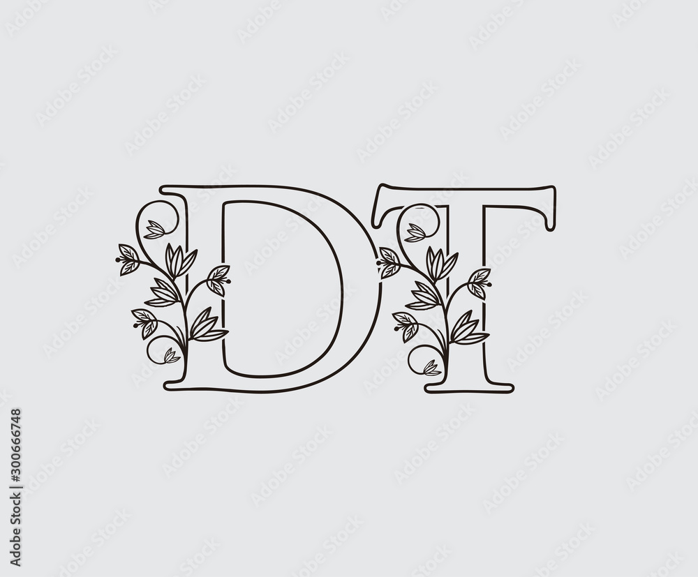 Letter D, T and DT Vintage Floral Logo Icon, overlapping monogram logo ...